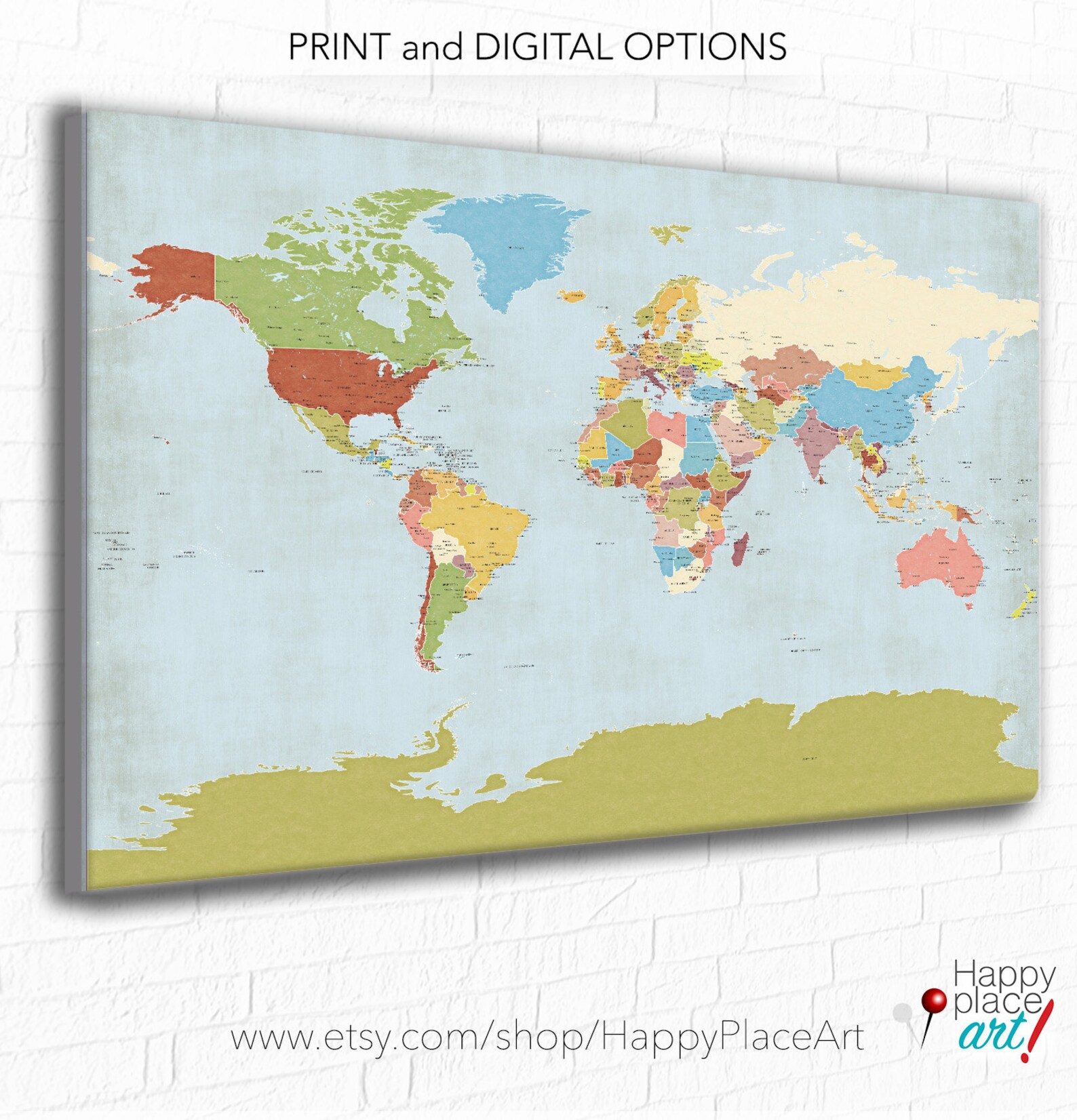 Large World Map Modern Detailed Map Art Political Country | Etsy