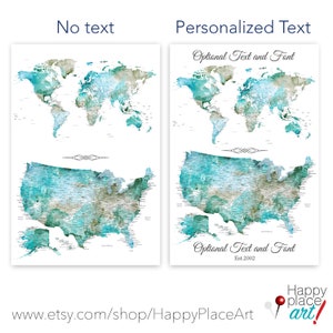 Two Maps in One Print. USA and World Pin Maps, Gift for Husband ...
