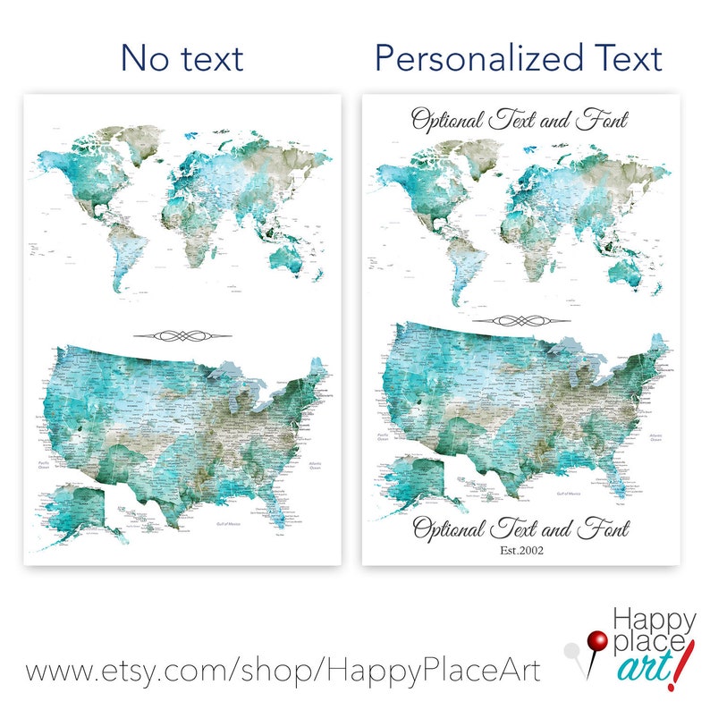 Two Maps in One Print. USA and World Pin Maps Gift for - Etsy