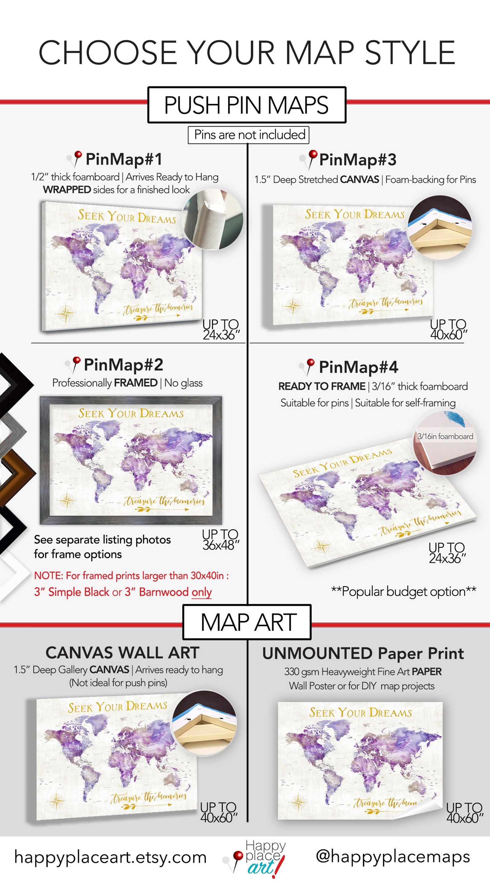 Purple and Gold Art, Elegant Map With Any Optional Wording, Travel Gift ...