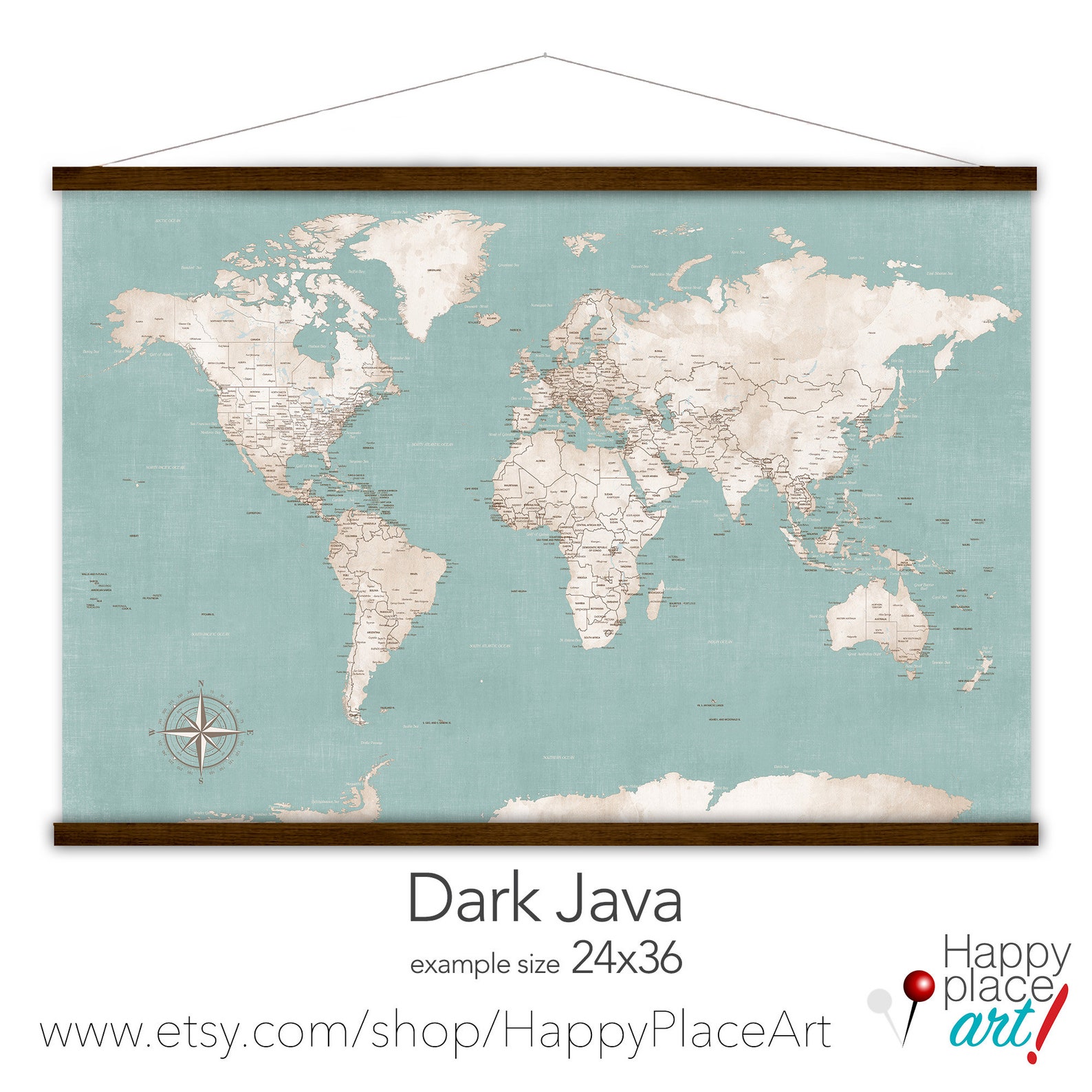 Vintage Style Canvas Wall Map Art Print With Modern World Map Cities ...