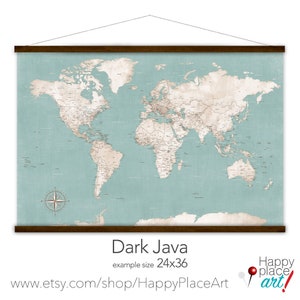 Vintage Style Canvas Wall Map Art Print With Modern World Map Cities ...