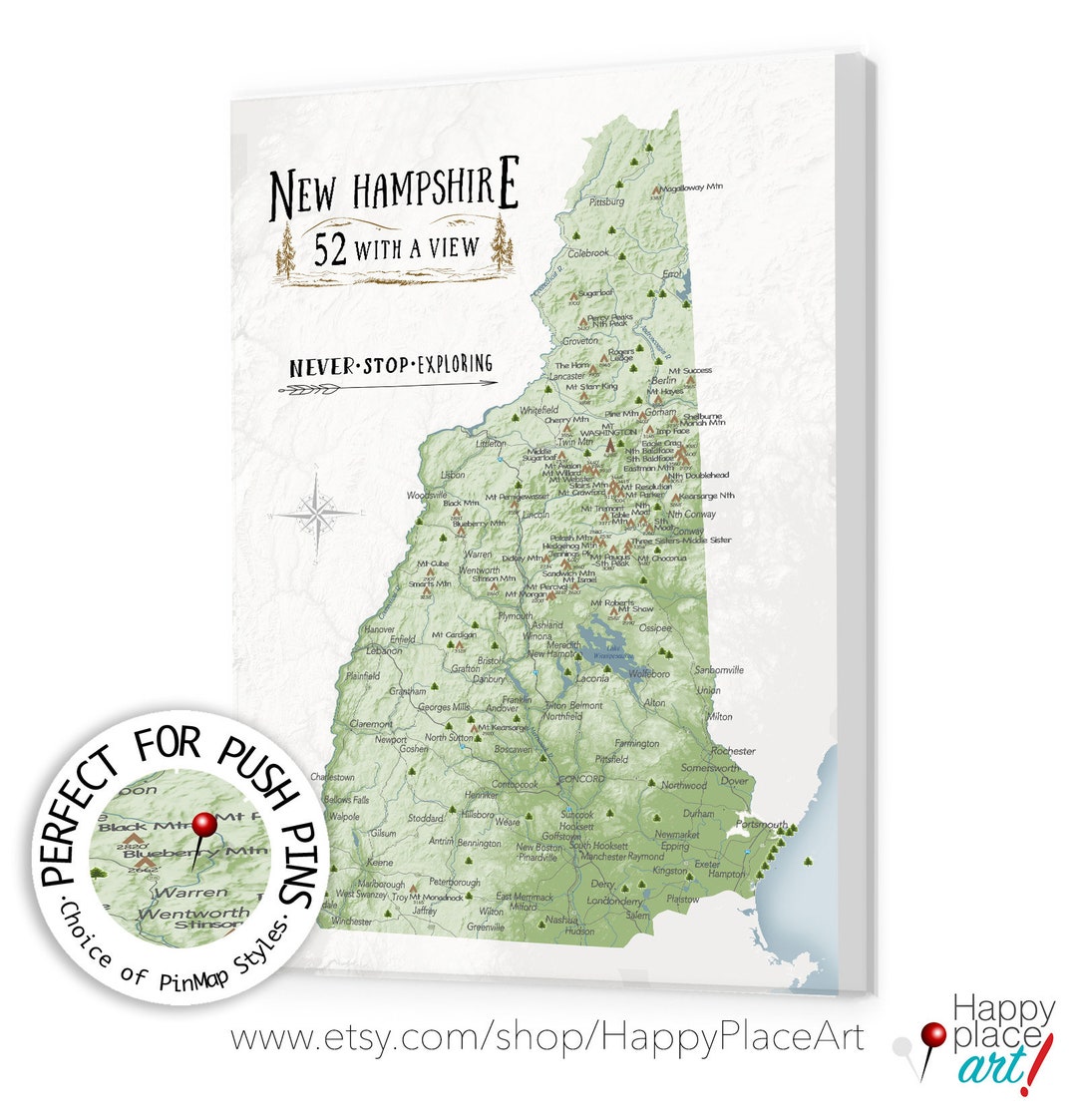 Push Pin Map New Hampshire State Parks and 52 With a View Mountains ...
