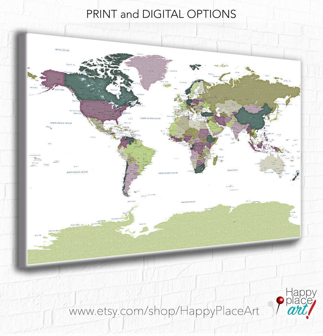 Detailed World Map, City Labels. World Map Print With City Names ...