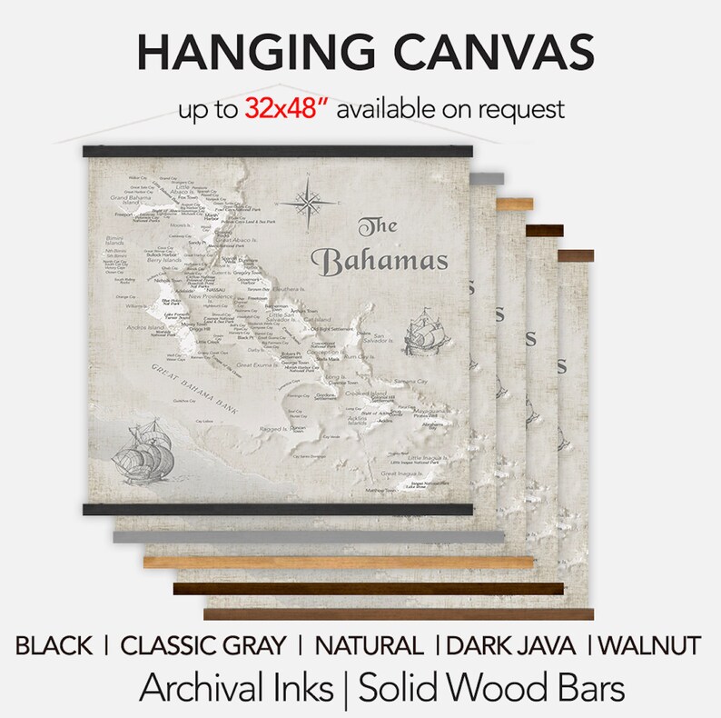 Elegant Bahamas Wall Map Canvas Map Print of the Bahamas or - Etsy