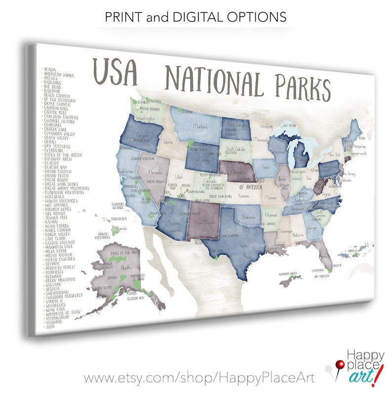 USA National Parks Map for Push Pins Map With List of Park | Etsy Canada