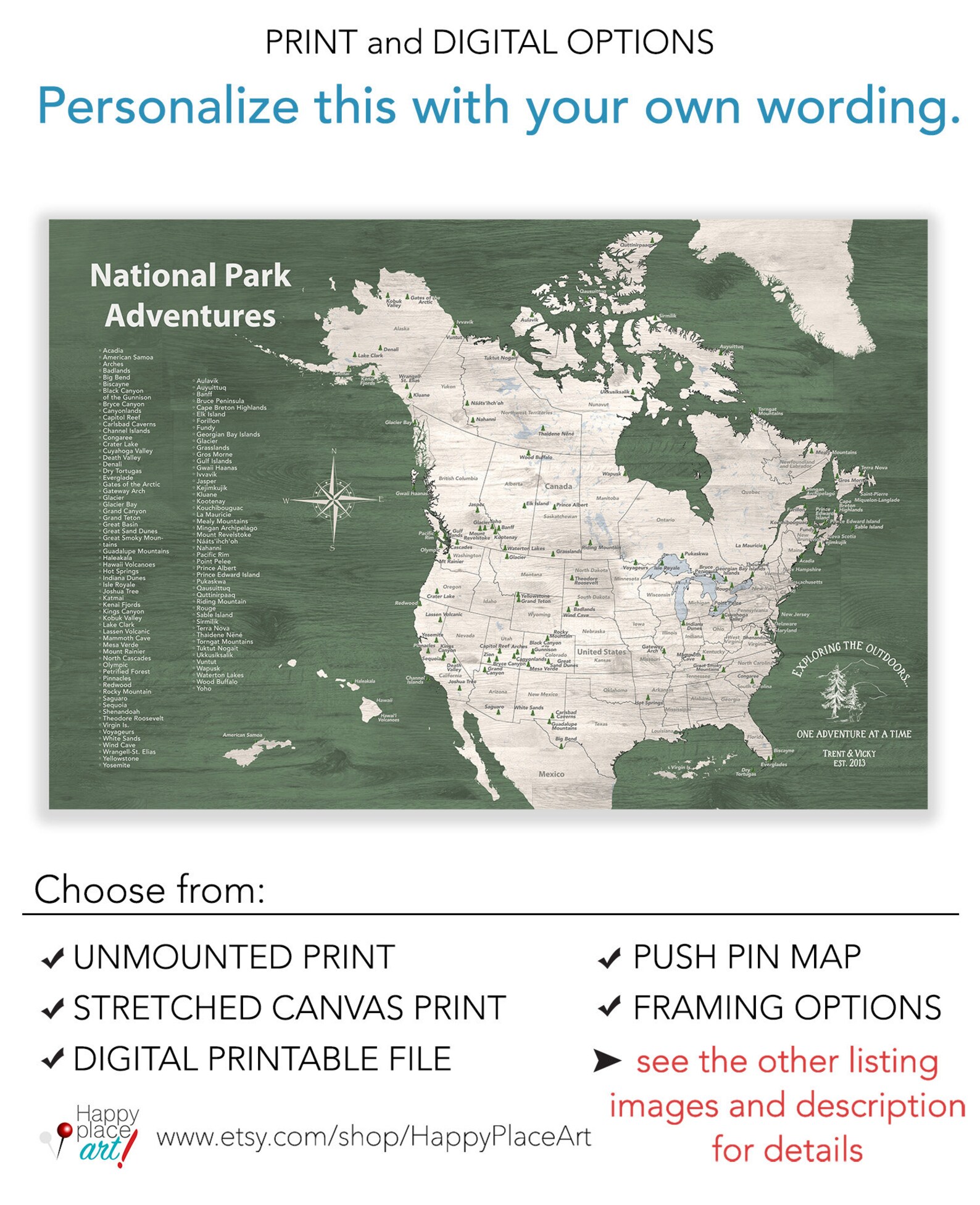 Push Pin National Parks Map Personalized Pin Map With | Etsy