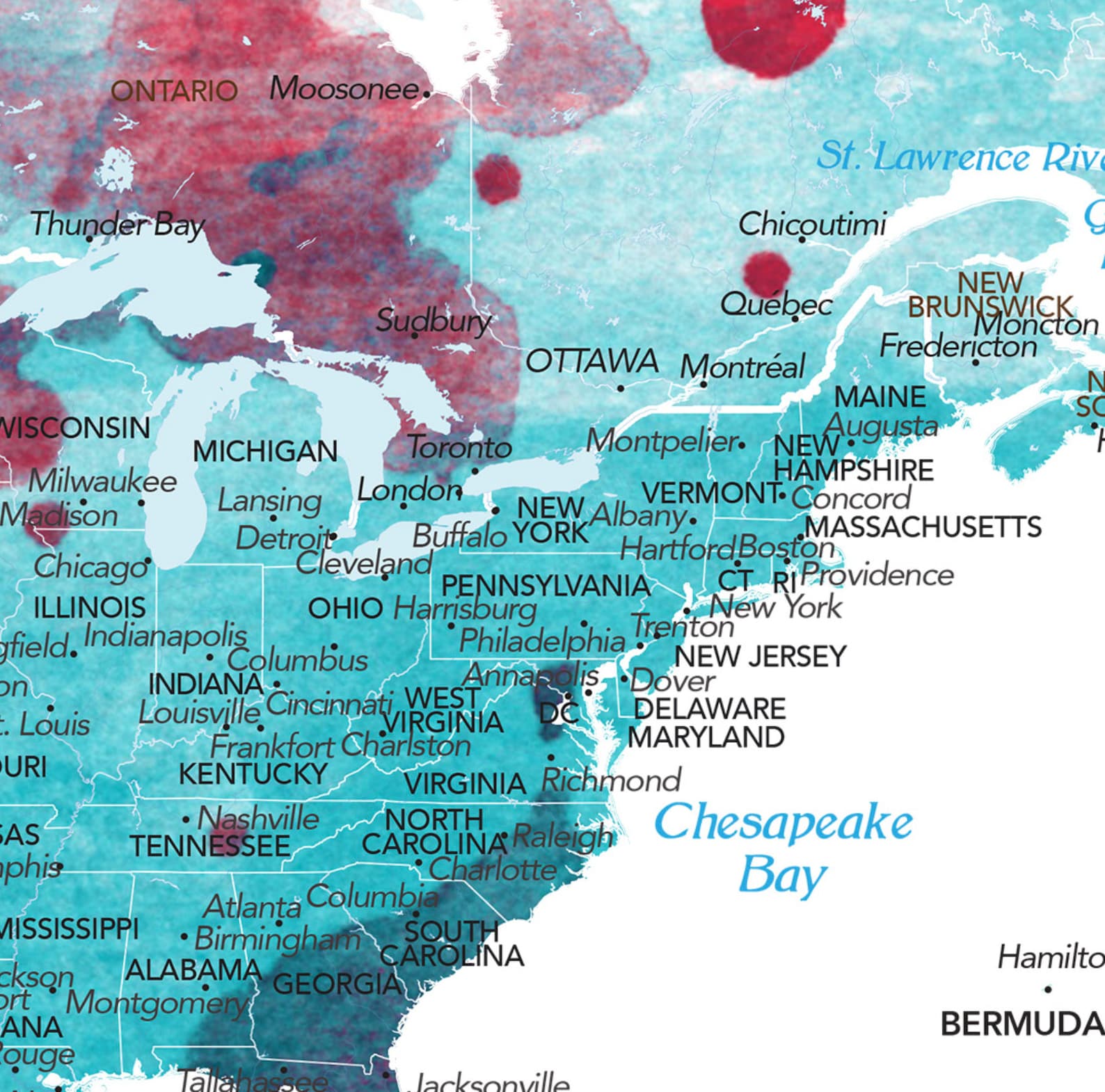 Pretty World Map, Pink and Blue, Large Colorful Wall Art, Personalized ...