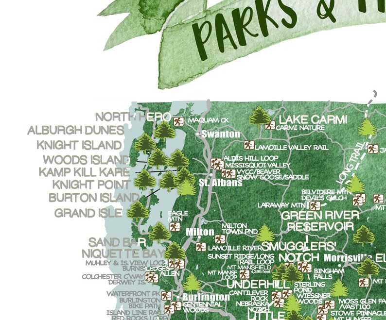 Vermont Hiking Trails & State Parks of VT, Personalized Vermont Map ...