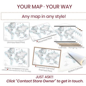 World Map in Neutral Colors, Personalized Push Pin Travel Map, Gray ...