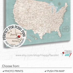 Modern USA Map With Vintage Look, Detailed USA Cities for Push Pin Map ...