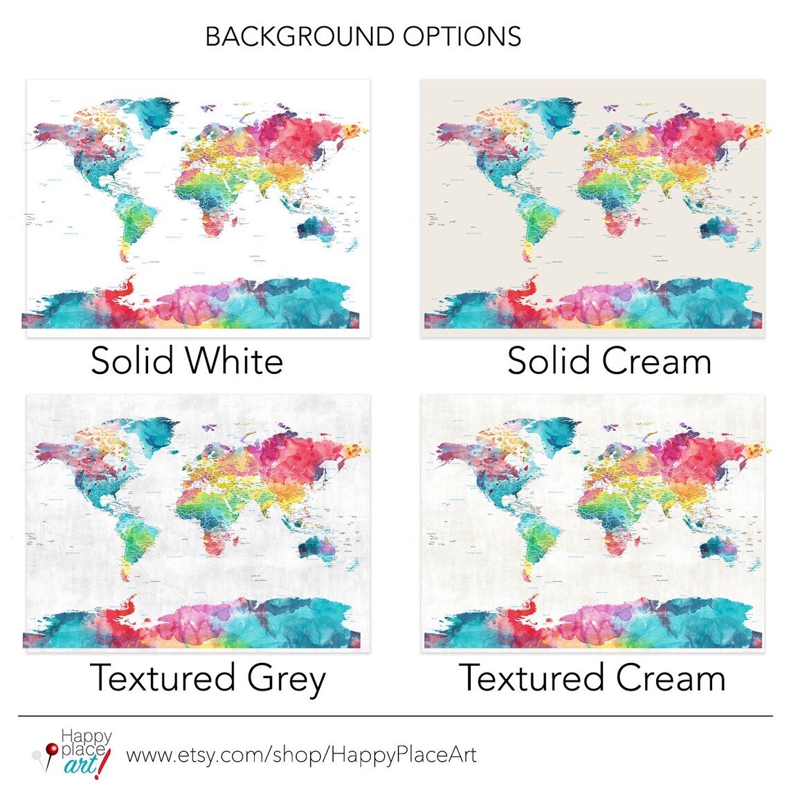 Pretty World Map Pink and Blue Large Colorful Wall Art | Etsy