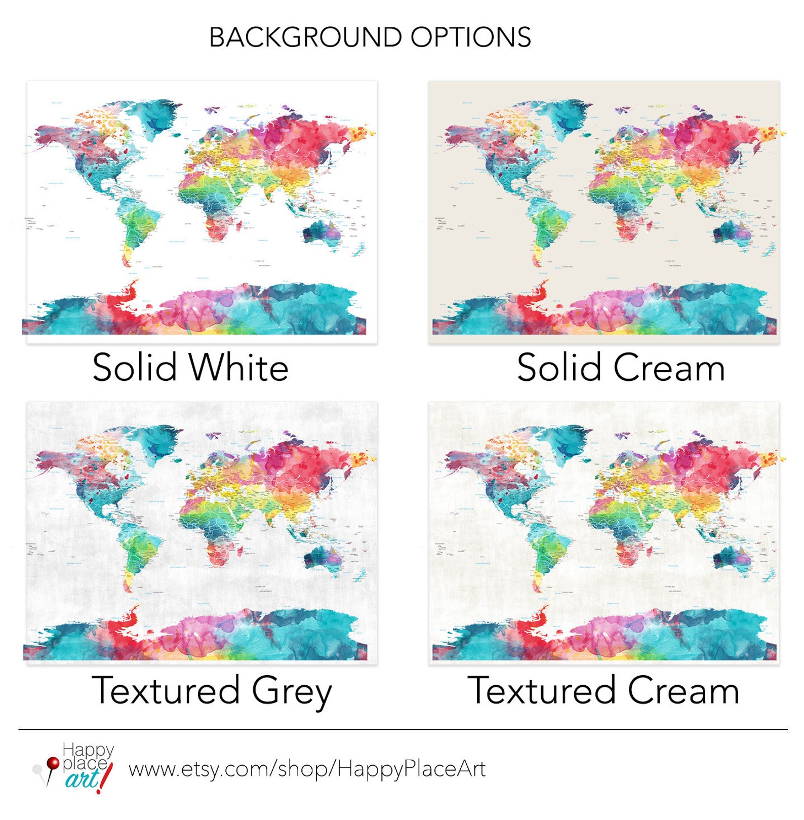 Pretty World Map Pink and Blue Large Colorful Wall Art | Etsy