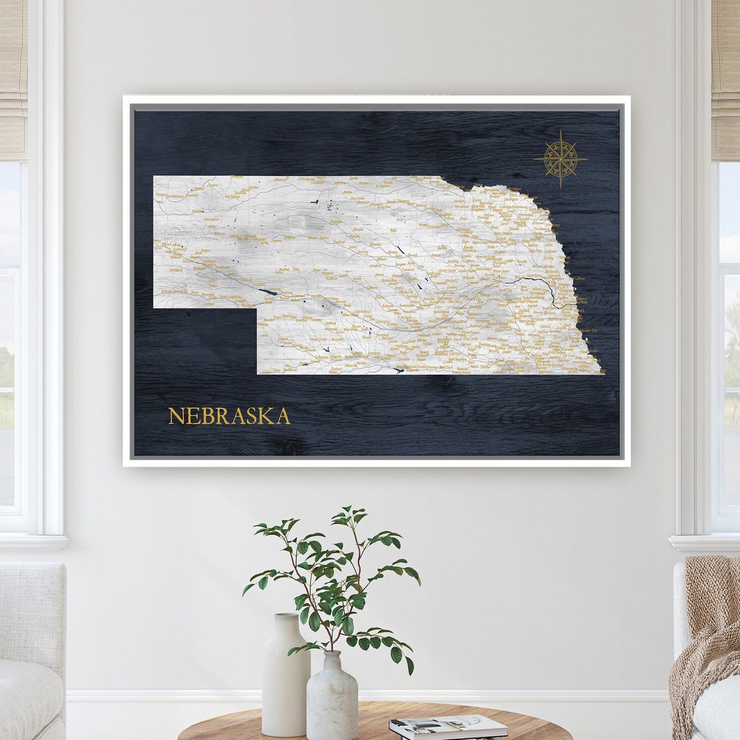 Nebraska Push Pin Map, Poster or Canvas of NE State Detailed Wall ...
