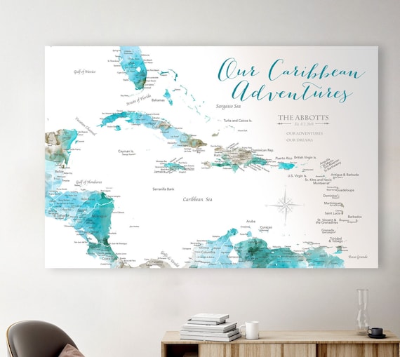 Custom Caribbean Map Incl Optional Personalized Title and - Etsy