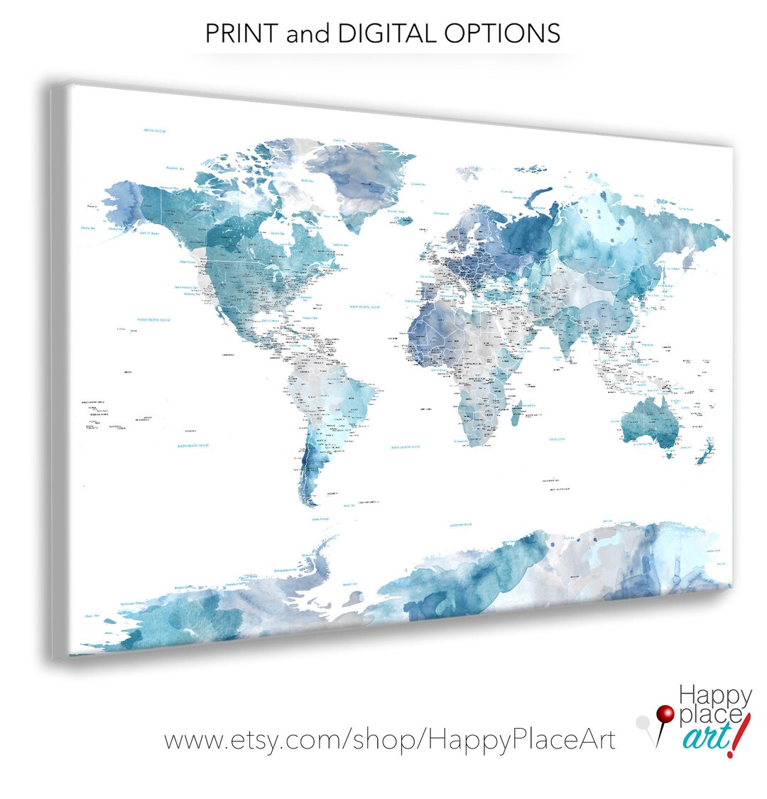 Soft Color Print, Highly Detailed Map, Cities and State Names, Subtle ...