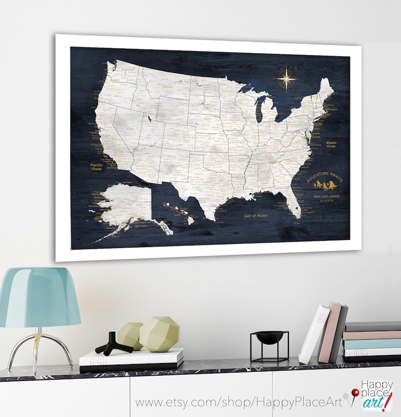 Very Detailed USA Push Pin Map With Cities and States - Etsy