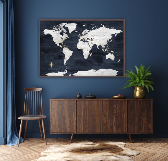 Push Pin Canvas World Map With Floating Frame or Giclee Print - Etsy