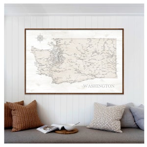 Washington State Map Print, Seattle & Details on a Large WA Map Framed ...