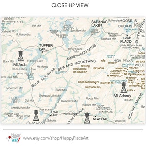 High Peaks ADK, Adirondack Fire Towers, Personalised Hiking Map Poster ...