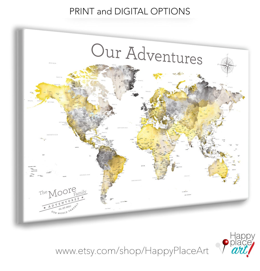 Adventure Map Gift for Young Couple, Personalized Anniversary Print ...