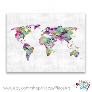 Funky World Map, Pink and Purple World Map. Bright Color World Map ...