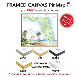 Push Pin Map of Florida Map FL State Map With Cities, Canvas Wall Art ...