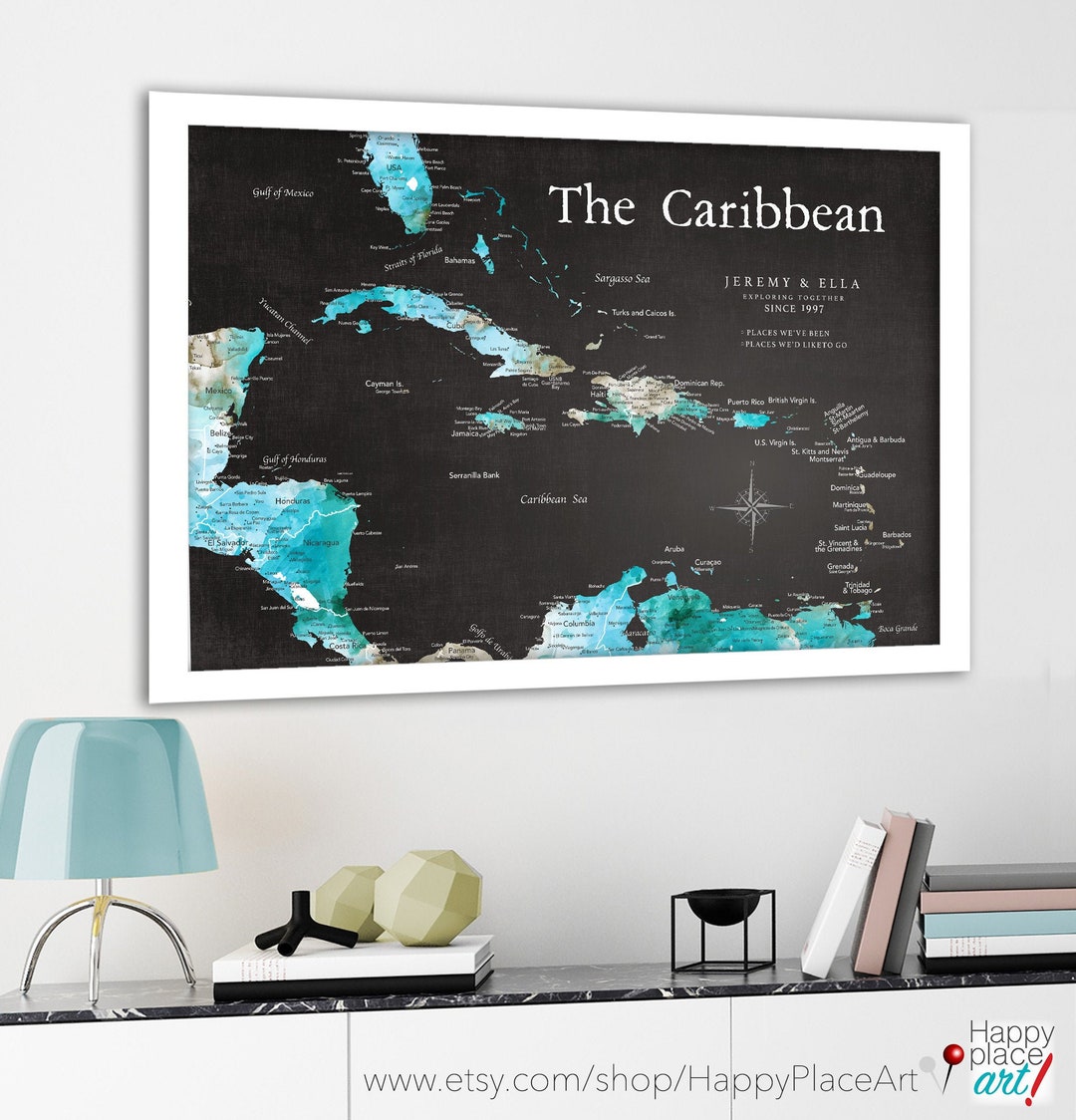 Caribbean Push Pin Map, Track Island Adventures and Cruises Around the ...