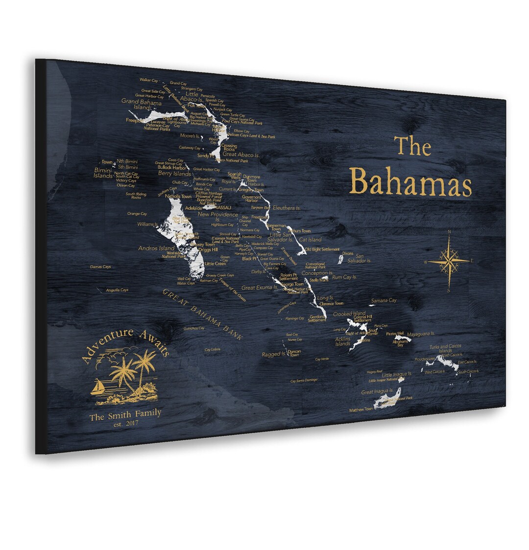 Push Pin Map of the Bahamas, Hanging Canvas Map, Cays & Islands in ...