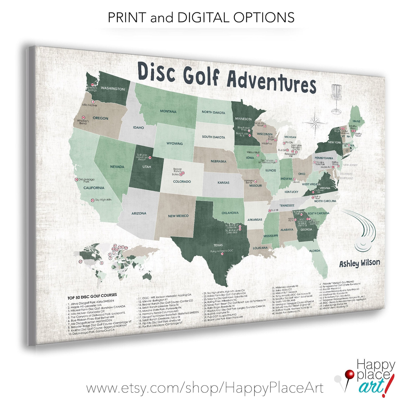 Map of Disc Golf Course Locations in USA Disc Golfer Gift - Etsy