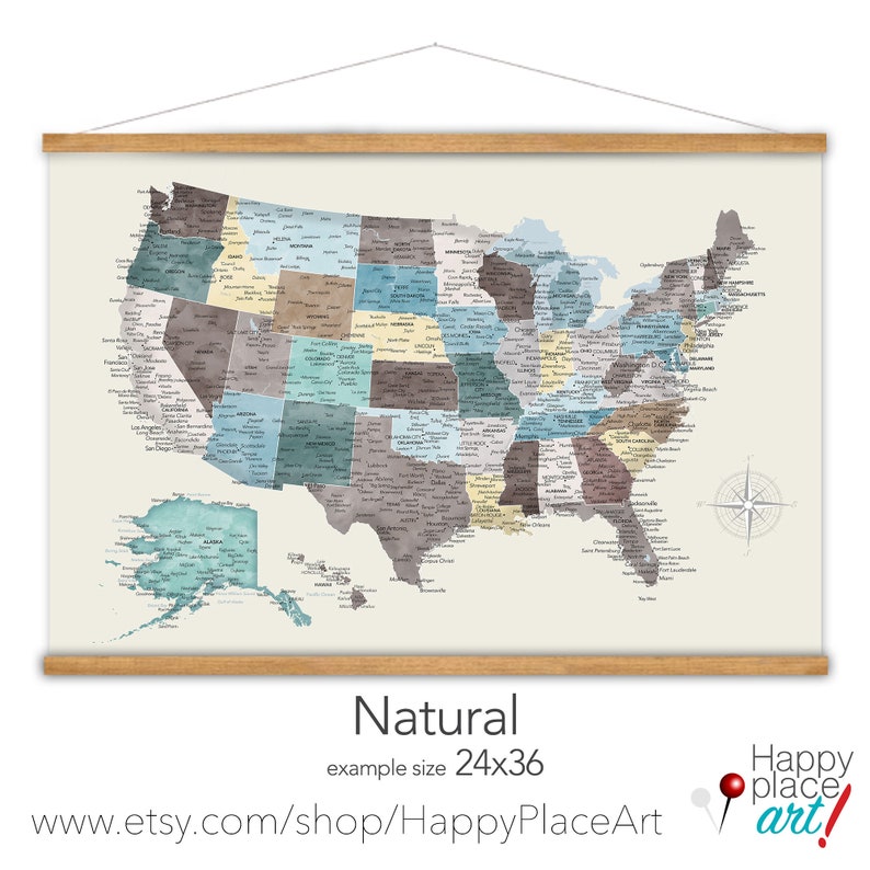 Simple Large US Map on Canvas USA Wall Map With Frame Design - Etsy