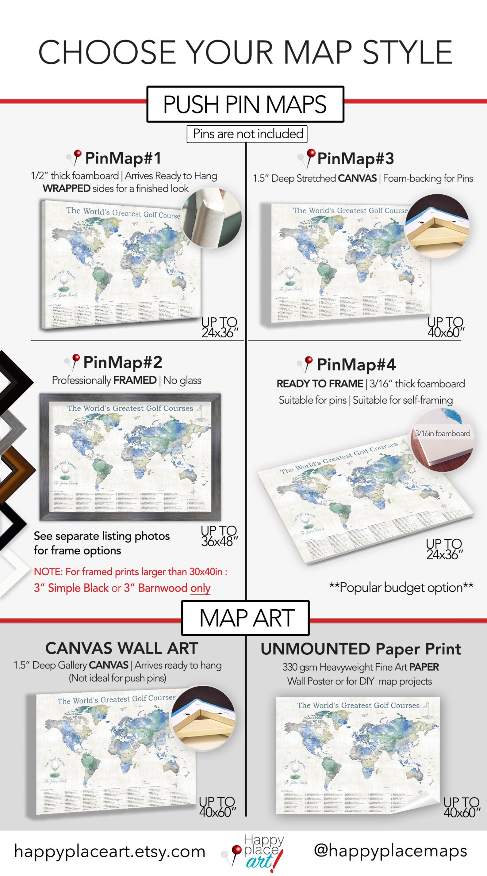 Top Golf Courses World Map. Push Pin Golf Quest Map Mark - Etsy