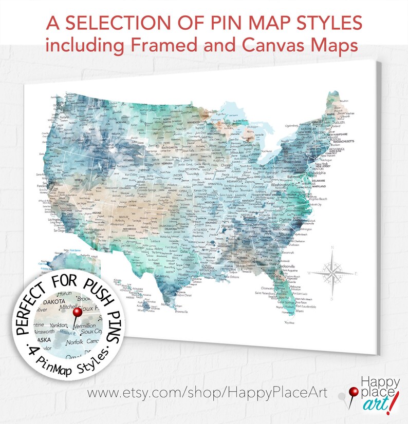 United States Map for Pins USA Map for Family Who Loves - Etsy