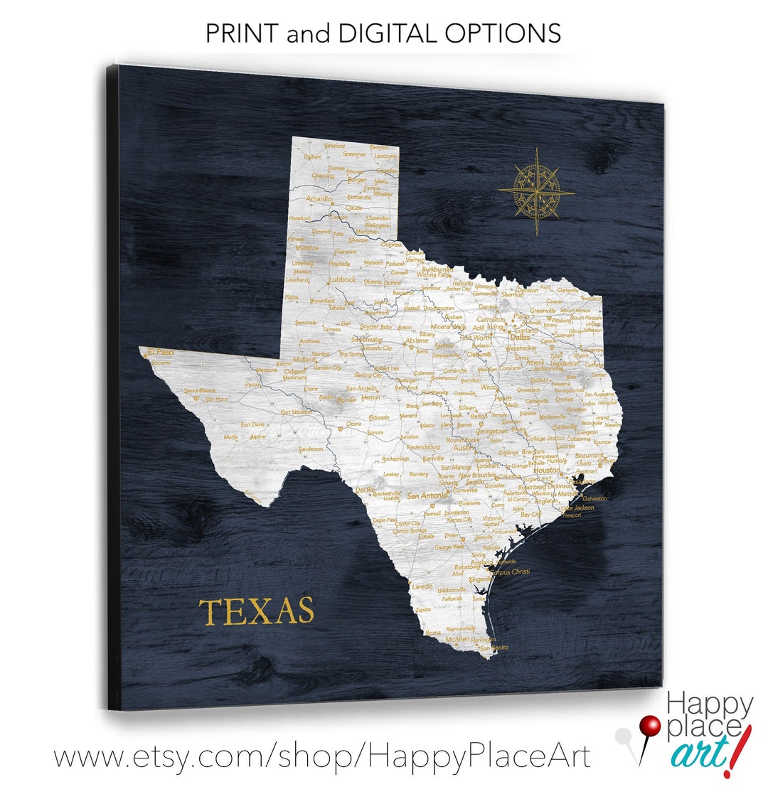Texas Map, Detailed Texas State Push Pin Map, Anniversary Gift, Canvas ...
