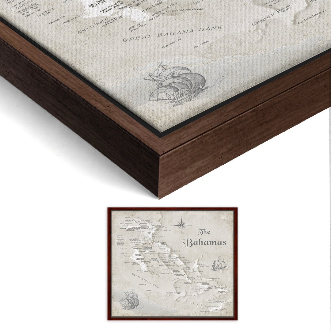Elegant Bahamas Wall Map, Canvas Map Print of the Bahamas or Push Pin ...