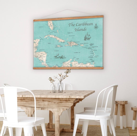 Large Map of Caribbean Hanging Canvas Island Map Caribbean - Etsy
