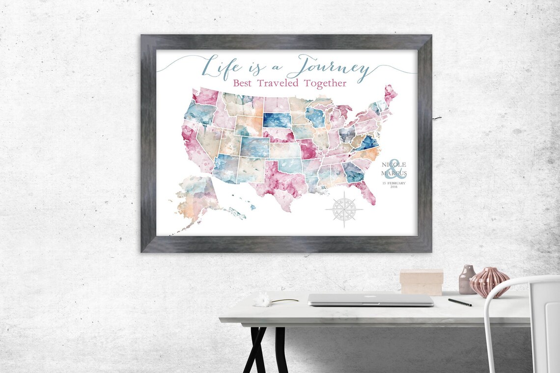 Canvas USA Map or Framed Us Travels Map Adventure Gift for - Etsy
