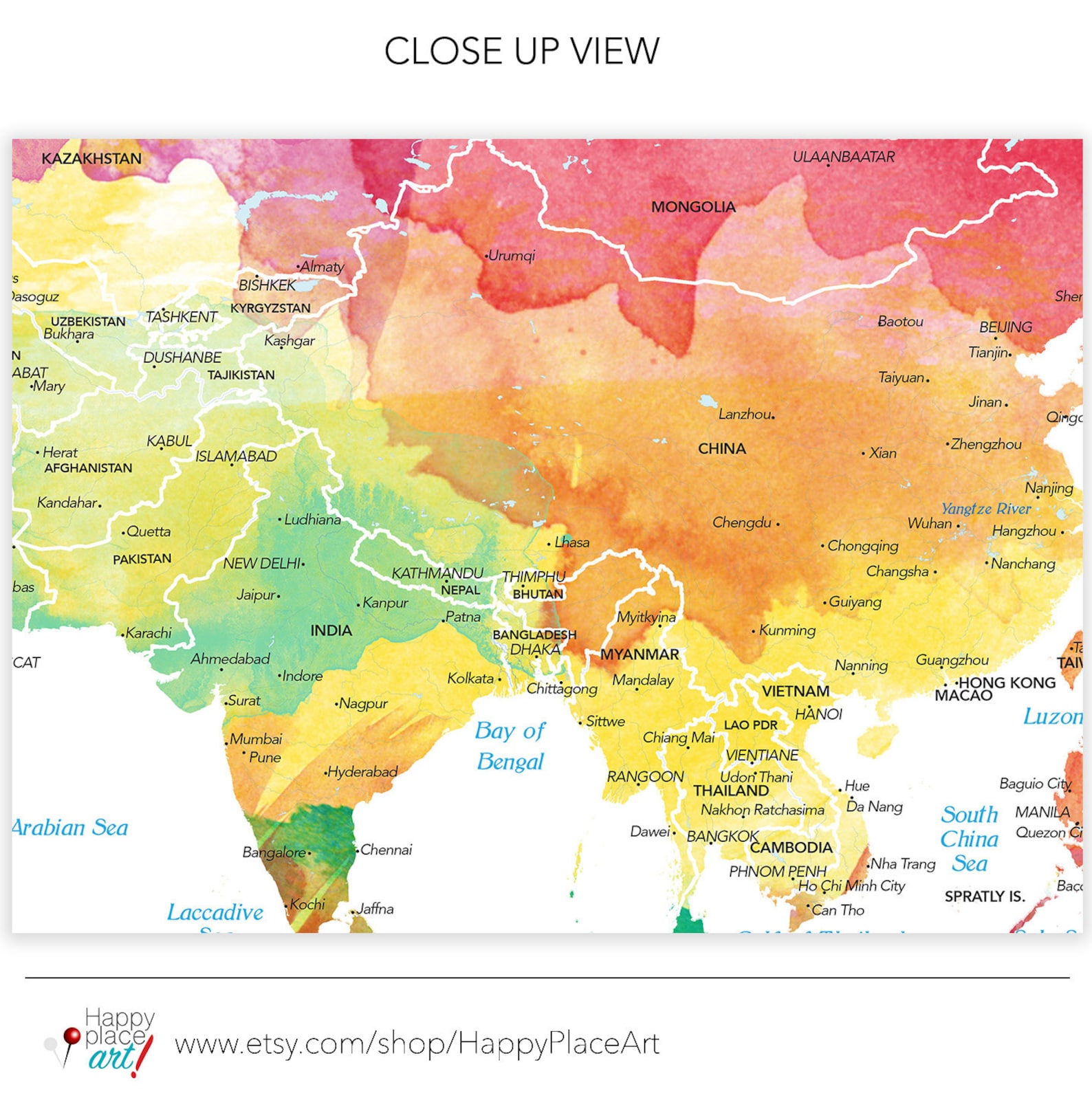 Pretty World Map Pink and Blue Large Colorful Wall Art | Etsy