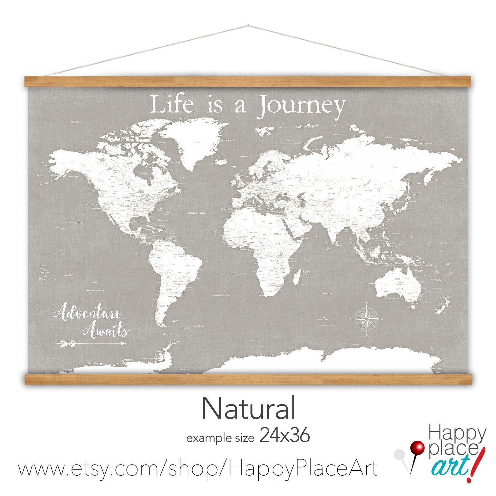 Life is a Journey, Detailed Travel World Map Canvas, Office Wall Art ...