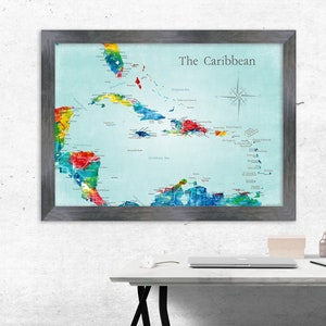 Caribbean Push Pin Map, Pretty Travel Map, Personalized Bucket List Map ...