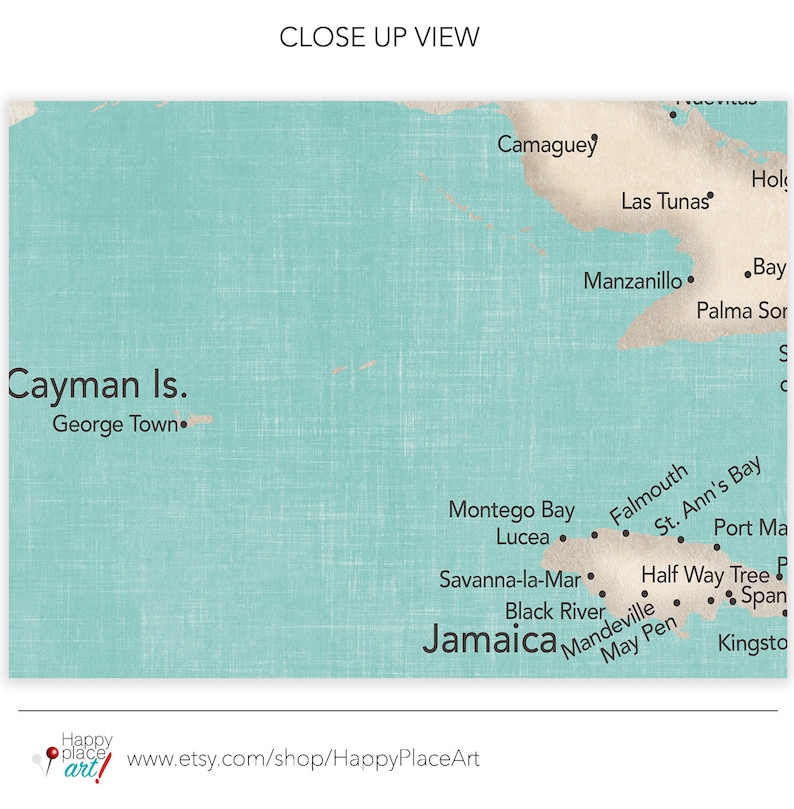 Personalized Push Pin Map of Caribbean With Frame or Ready to Hang ...