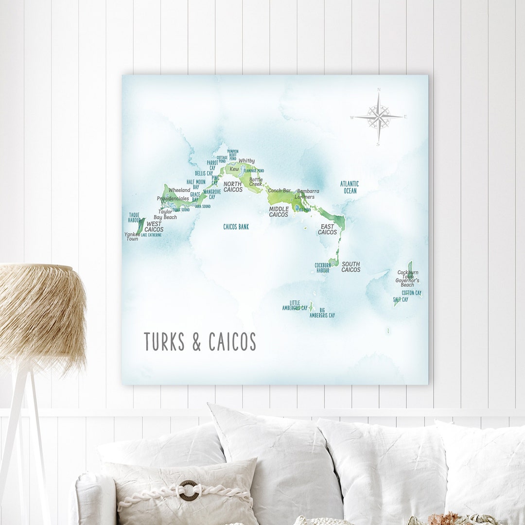 Turks and Caicos Map, Detailed Caribbean Vacation Souvenir Map, Island ...