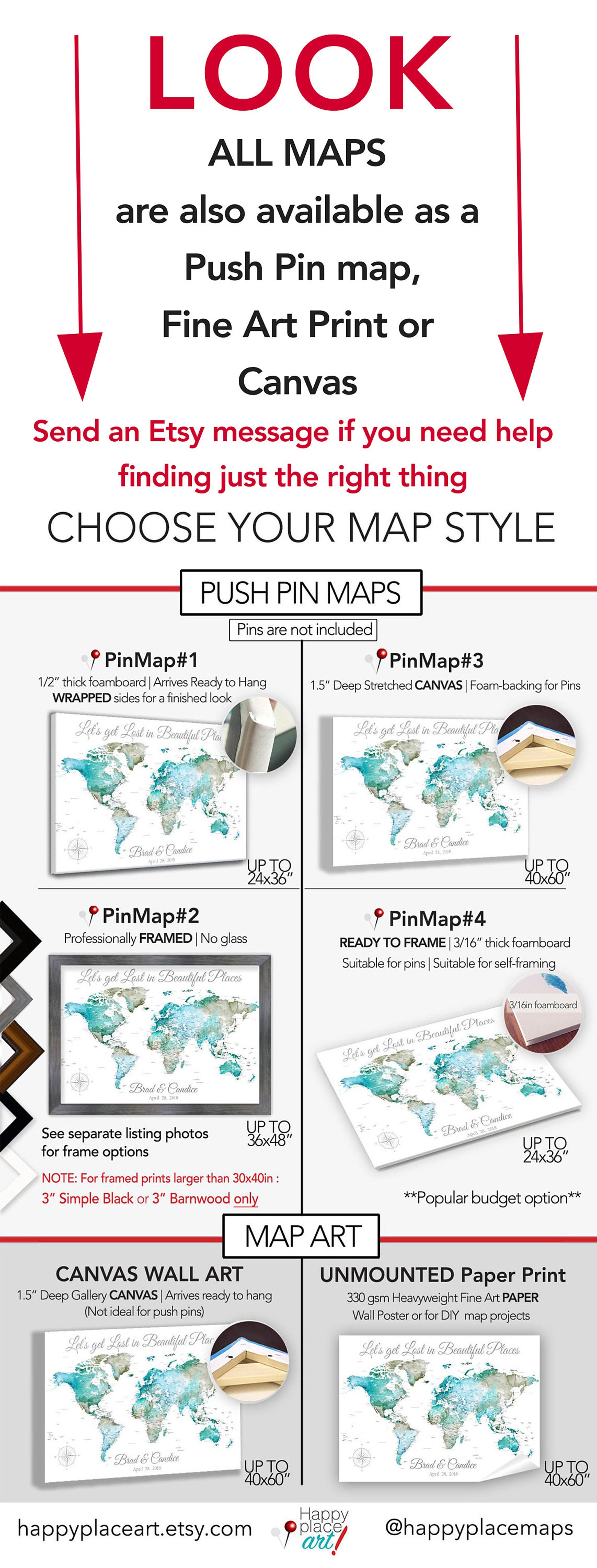 Large World Map with Cities Home Schooling Canvas Wall Map | Etsy