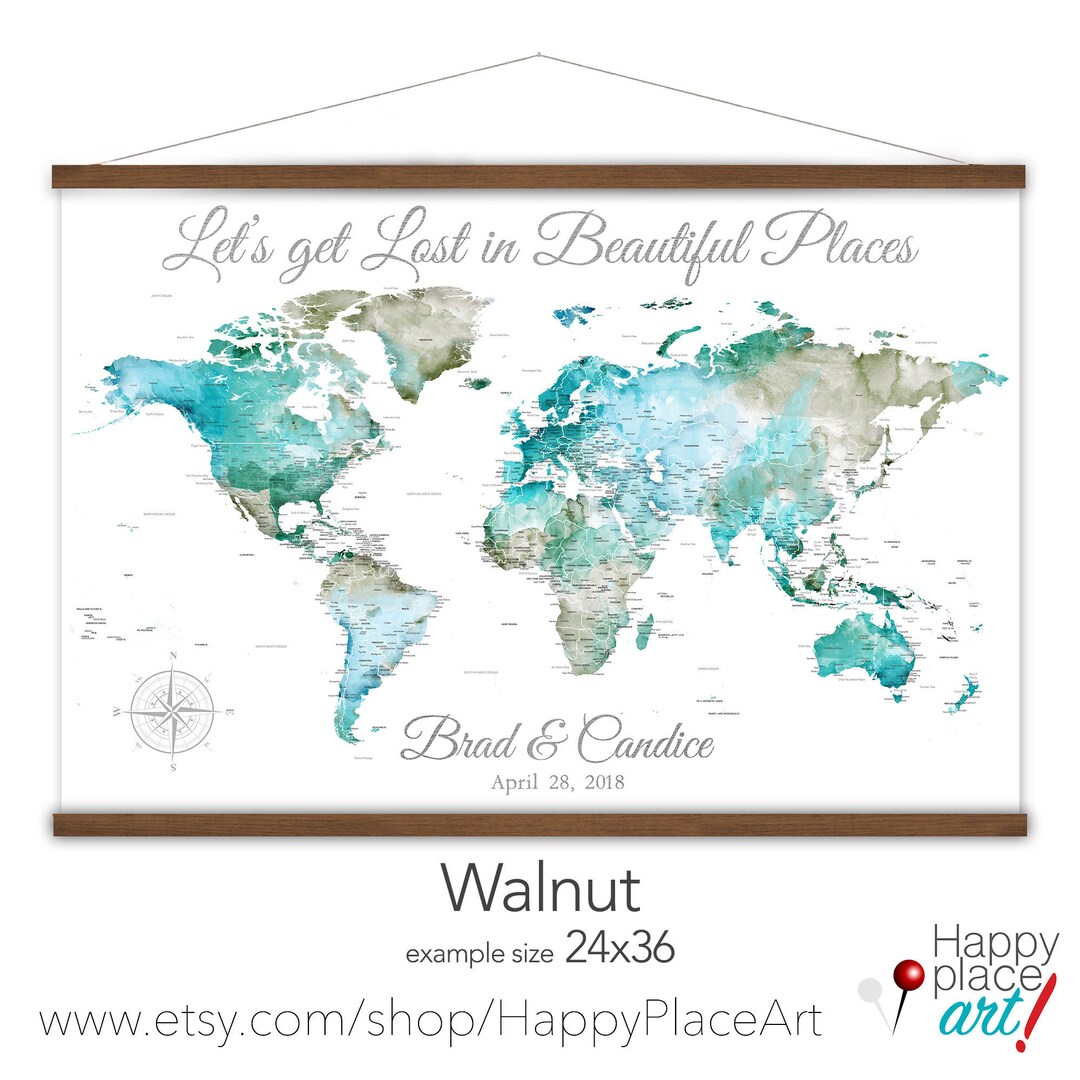 Detailed World Map Canvas Poster Wall Art, Large Personalized World Map ...