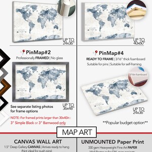 Muted Blue Gray World Map With Cities, Large Watercolor Map in Denim ...