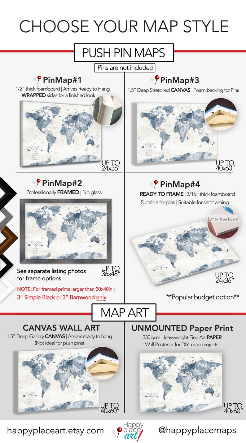 Muted Blue Gray World Map With Cities Large Watercolor Map in | Etsy