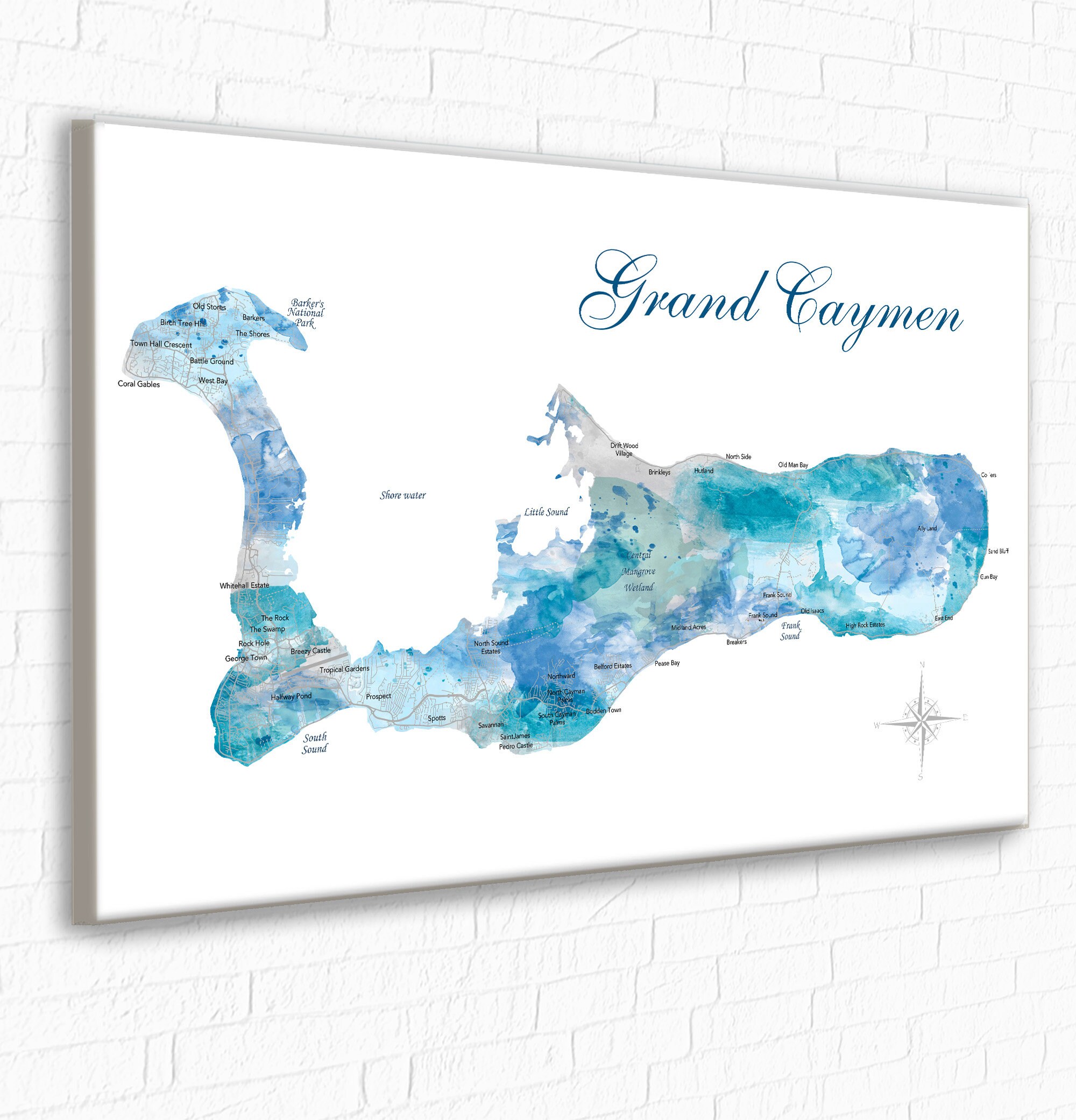 Grand Caymen Map, Push Pin Map of Caribbean Islands Cruise Print ...