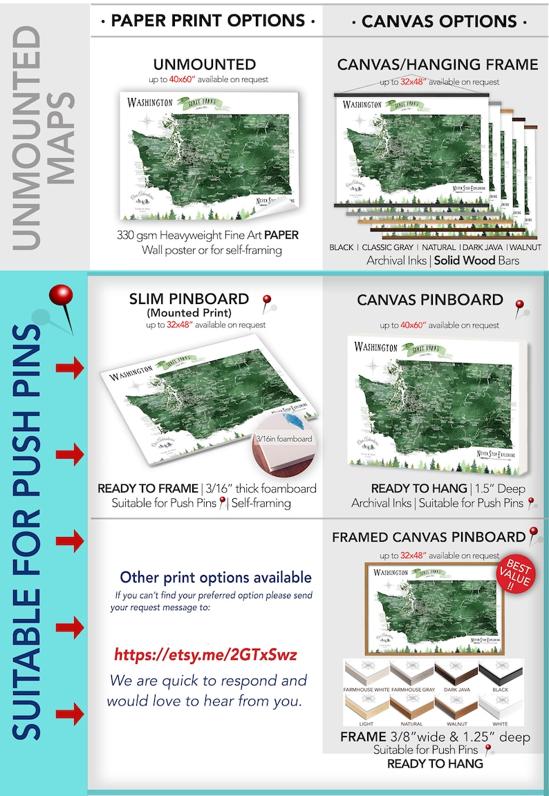 Washington State Parks and Hiking Trails Map, WA Map Hiking Gift, State ...