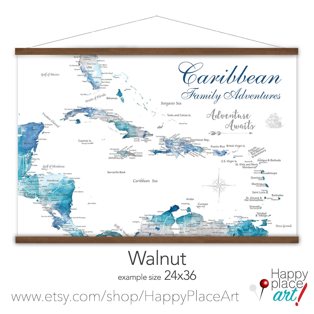 Caribbean Map Canvas, Caribbean Island Map, Large Map of Caribean ...