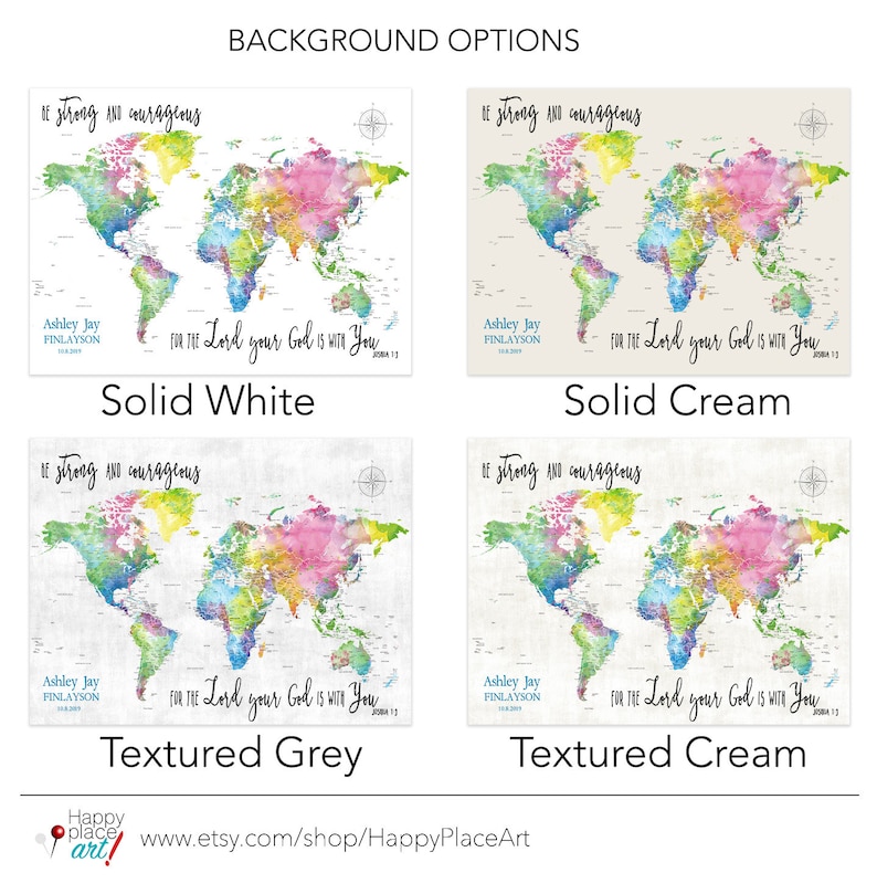 Christian World Map With Scripture, Be Strong and Courageous, Any ...